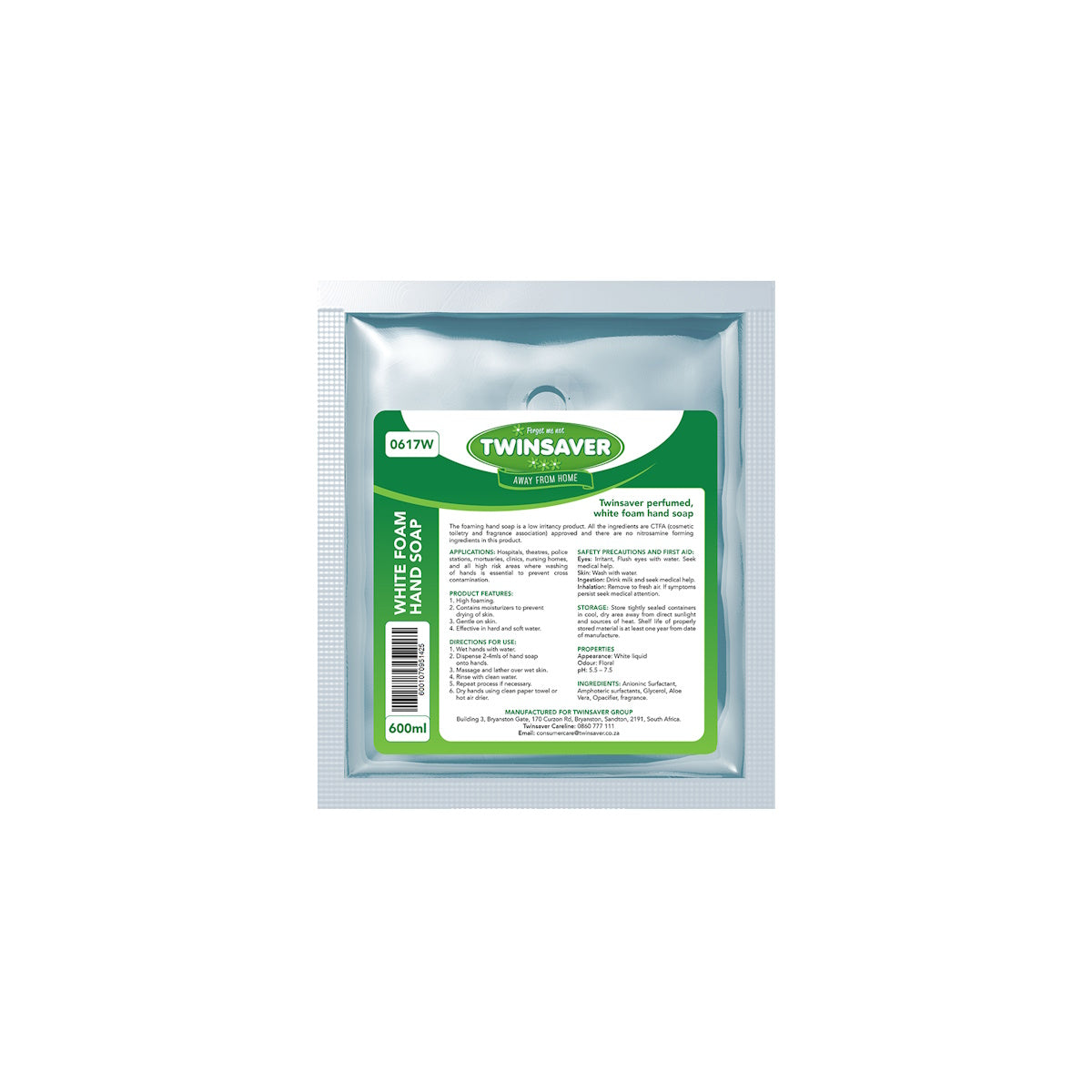 Twinsaver White Foam Hand Soap Sachet (6 x 600ml) (Code 0617W) – Clean ...