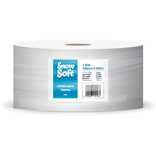 Snow Soft 1 Ply Jumbo Wipe Roll (158mm x 650m) - BULK PACK OF 15 ...